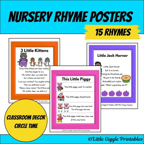 Nursery Rhyme Posters For Preschool And Kindergarten 15 Classic Rhymes