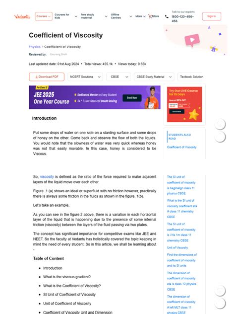 Coefficient Of Viscosity Formula Si Unit Unit And Dimension