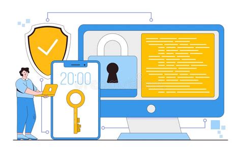 Flat Data Security System Concept Outline Design Style Minimal Vector