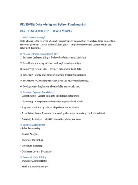 Data Mining And Python Reviewer Pdf