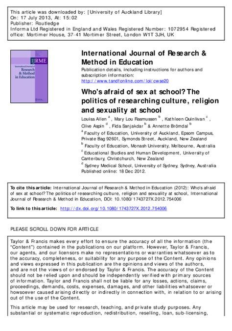 Pdf Whos Afraid Of Sex At School The Politics Of Researching Culture Religion And Sexuality