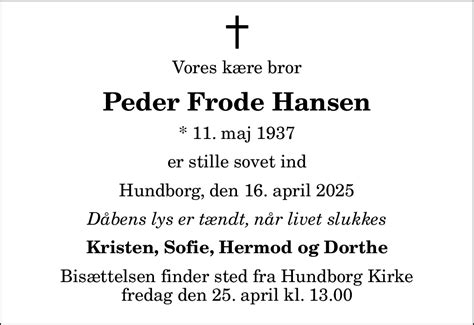 Dødsannonce For Peder Frode Hansen Nordjyske Dk
