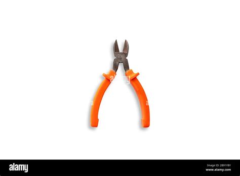 Diagonal Wire Cutting With Plastic Handles On A White Background Stock