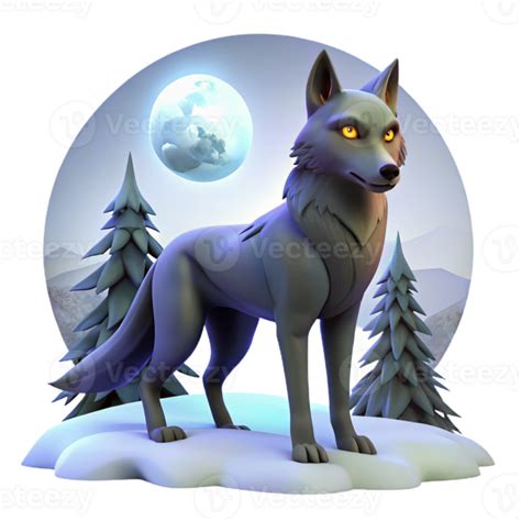 Vibrant Abstract 3d Wolf Model Night Scene Illustration Original