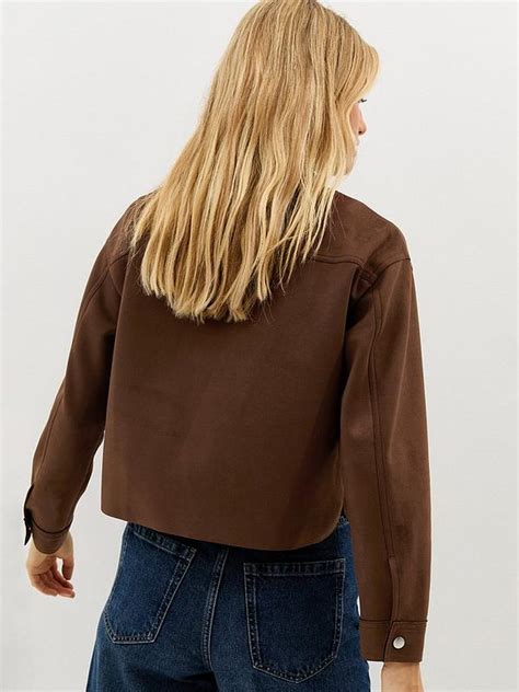 New Look Faux Suede Boxy Shacket Dark Brown Very