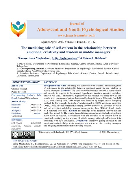 Pdf The Mediating Role Of Self Esteem In The Relationship Between Emotional Creativity And