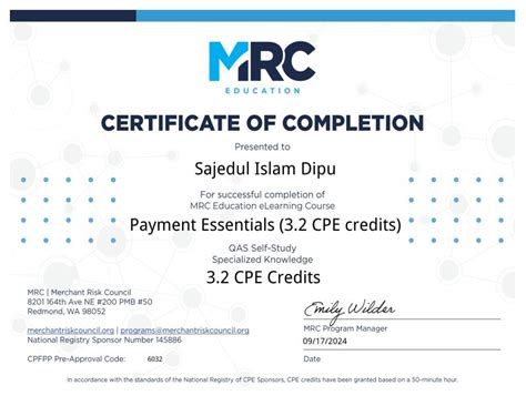 Completed The Mrc Education Elearning Course On Payment Essentials