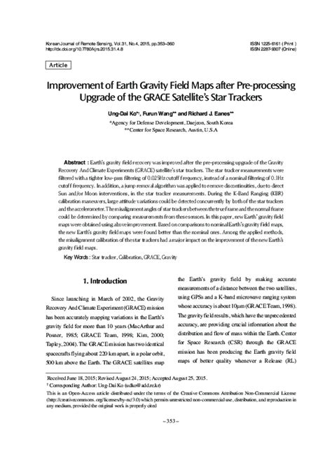 Pdf Improvement Of Earth Gravity Field Maps After Pre Processing