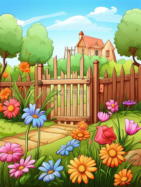 花园五颜六色的花朵20插画图片 千库网