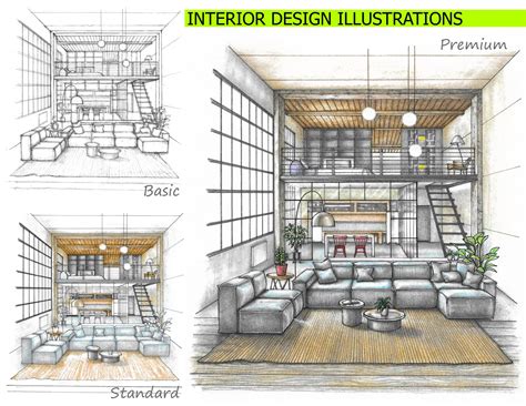 Interior Design Illustration Service Architectural Sketches