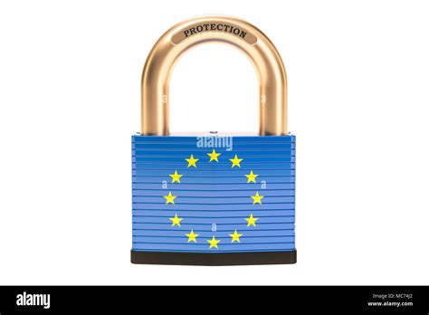 Protection Concept Map Of The Eu With Padlock 3d Rendering Isolated