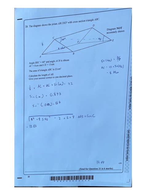 21 The Diagram Shows The Prism Abcdef With Cross Section Triangle Abc Pdf