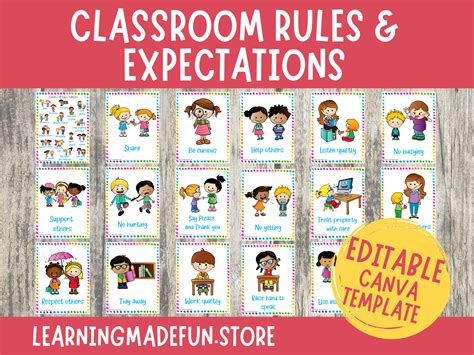 Classroom Rules Poster Educational Decor Editable Canva Template