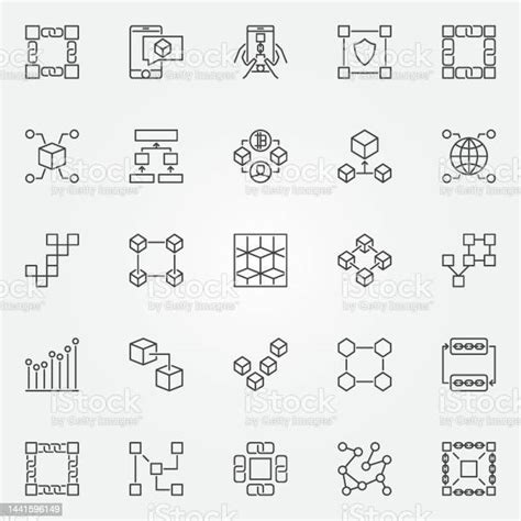 Blockchain Icons Set Vector Cryptography Block Chain Concept Symbols Or
