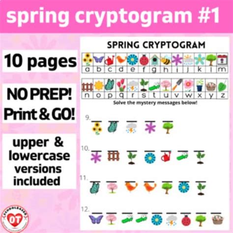 1 Ot Spring Cryptogram Worksheets 10 No Prep Pages Decoding Wordsphrases