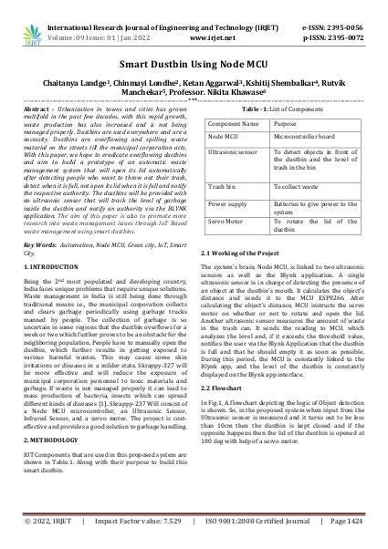 Smart Dustbin Using Node Mcu Pdf
