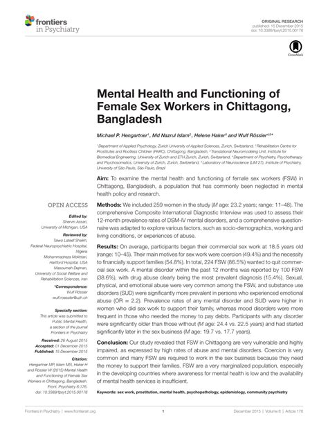 Pdf Mental Health And Functioning Of Female Sex Workers In Chittagong