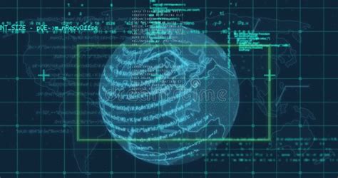 Animation Of Rectangle Shape With Rotating Globe Map And Computer