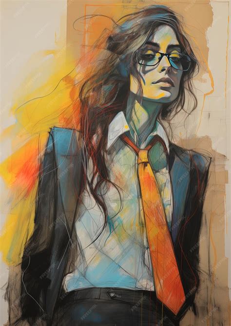 Premium Photo A Painting Of A Woman Wearing A Tie And A Suit