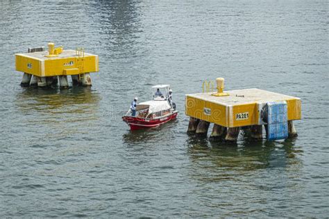 Concrete Fixed Mooring Platforms At Port Of Cartagena Colombia Editorial Image Image Of
