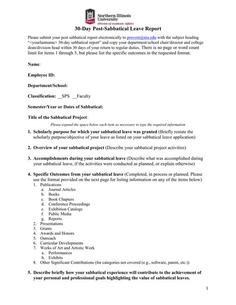 Post Sabbatical Leave Report Template Niu