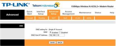Setting DMZ TP LINK TD W8951ND Jaranguda