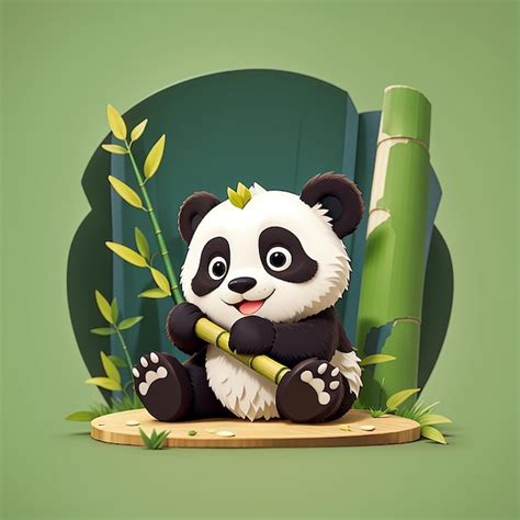 Premium Photo Cute Panda Bite Bamboo Cartoon Vector Icon Illustration
