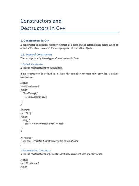 Constructors And Destructors Pdf Programming Constructor Object