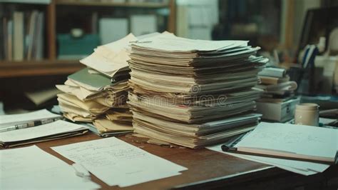 Pile Of Documents And Stacks Of Paper Notebook On Office Desk Messy
