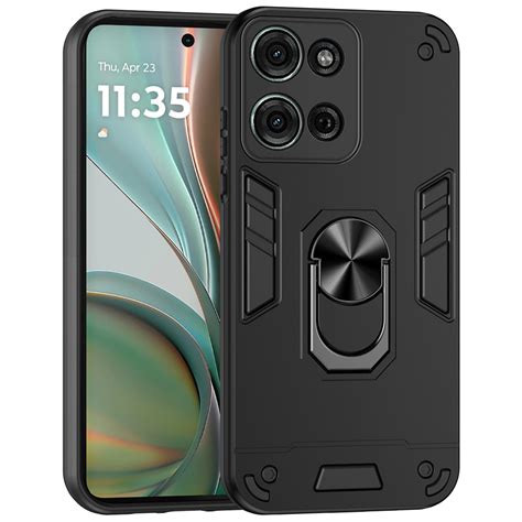 Slim Armour Shockproof Case Stand For Motorola Moto G75 Black