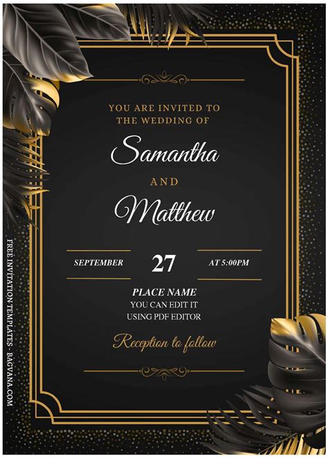 Free Editable Pdf Luxury Gold Geometric Greenery Wedding Invitation