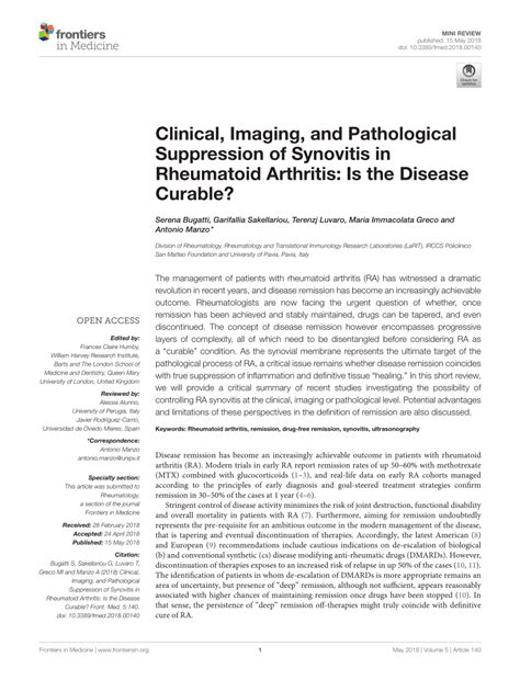 Pdf Clinical Imaging And Pathological Suppression Of Synovitis In
