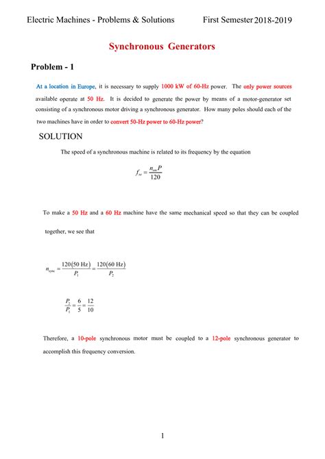 synchronous machines problems and solutions