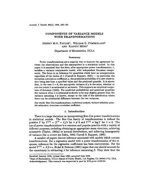 Pdf Components Of Variance Models With Transformations Dokumentips