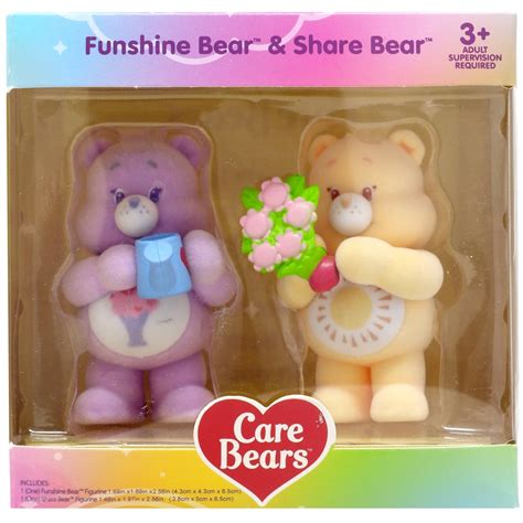 Care Bears Funshine Bear And Share Bear Mini Figure 2 Pack Flocked