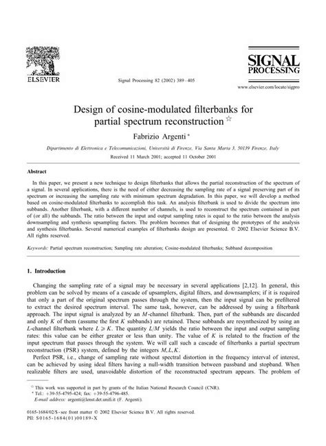 Pdf Design Of Cosine Modulated Filterbanks For Partial Spectrum