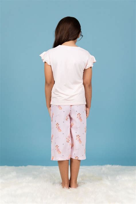 Girls Pale Pink Giraffe Crop Pj