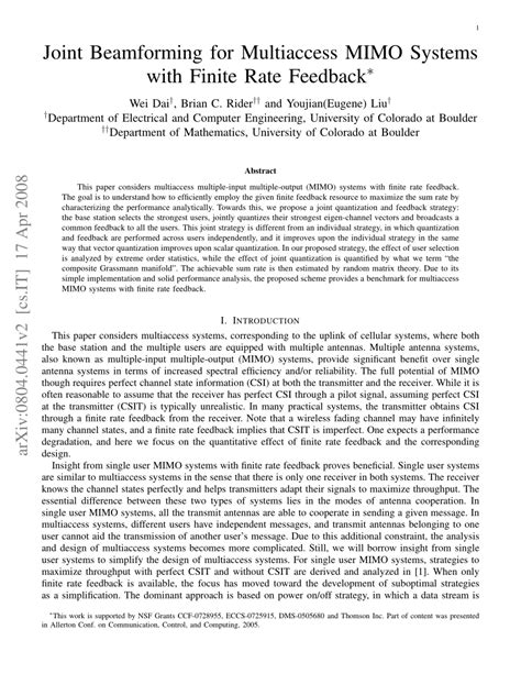 Pdf Joint Beamforming For Multiaccess Mimo Systems With Finite Rate Feedback