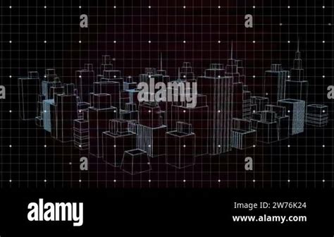 Animation Of 3d Architecture City Drawing Spinning Over Grid Global