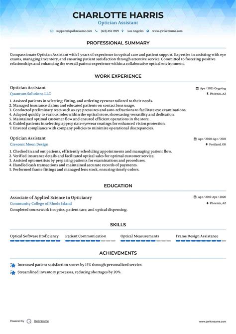 10 Optical Assistant Resume Samples And Templates For 2026