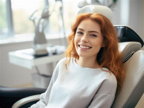 Premium Photo Woman Patient With Dental Braces Red Hair Sitting At