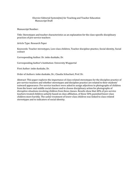 Pdf Social Class Stereotypes Among Teacher Trainees