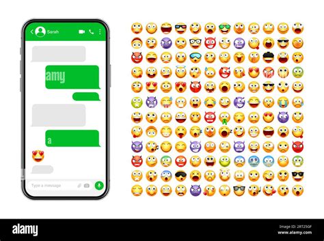 Smartphone Messaging App User Interface Design With Emoji Sms Text Frame Chat Screen With