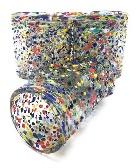 Hand Blown Mexican Drinking Glasses Set Of 6 Confetti