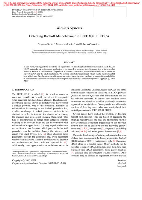 pdf detecting backoff misbehaviour in ieee 802 11 edca