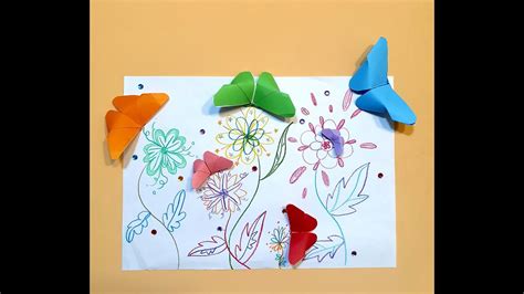 🌻꽃과 나비의 파티🦋 나비종이접기origami와 색연필 드로잉 Youtube