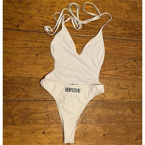 White One Piece Bathing Suit Bride Embroidered On Depop