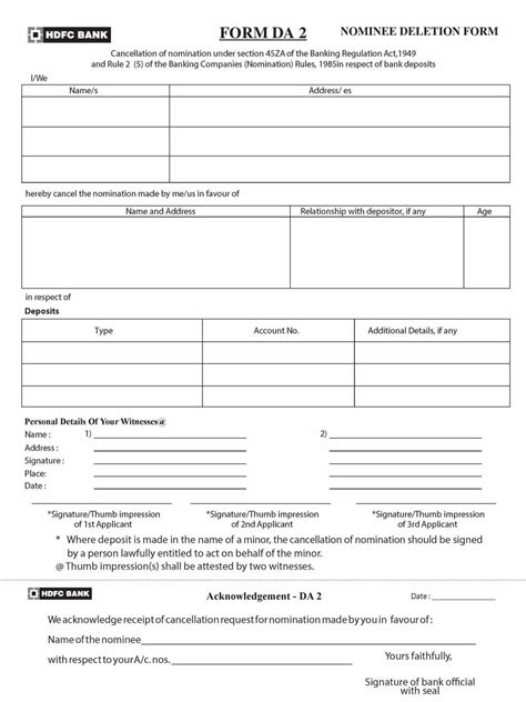 Hdfc Bank Nomination Addition Form In Pdf Download