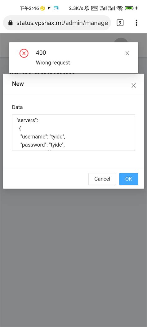 导入json提示 400 wrong request · issue 67 · cokemine nodestatus · github