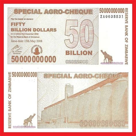 Africa Zimbabwe 50 Billion Dollar Special Agro Cheque P63 Serial